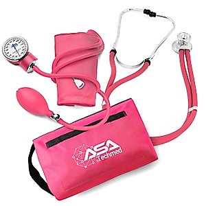 ASA TECHMED Dual Head Sprague Stethoscope and Sphygmomanometer Manual Blood Pressure Cuff Set with Case, Gift for Medical Students, Doctors, Nurses, EMT and Paramedics, Pink