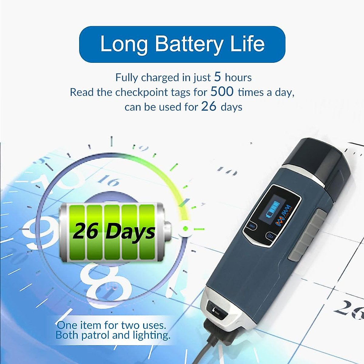 JWM Security Guard Patrol System Long Range RFID Reader with Download Station, 2.4G Tag for Remote Patrol, Flashlight, Free Cloud Software