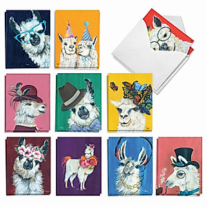 The Best Card Company Assorted Blank Greeting Card Box Set - Incl. 20 Cards + Envelopes - 10 Unique Designs - Perfect for Thank Yous, Invitations, More - Personality Llamas AM7036OCB-B2x10-NB