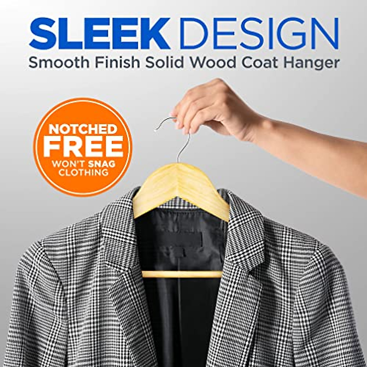 SereneLife Premium Solid Wooden Hangers - Smooth Finish Space Saving Heavy Duty Suit Clothes Hanger Set w/ 360 Degree Swivel Metal Hook, Precisely Cut Notches, for Coats Jackets Pants, Brown (30-Pack)