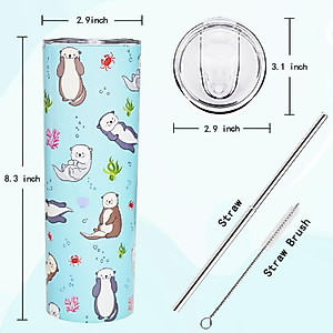 Sea Otter Tumbler - 20 Oz Blue Cute Otter Gifts for Women & Girls, Hot & Cold Drinks Accessory