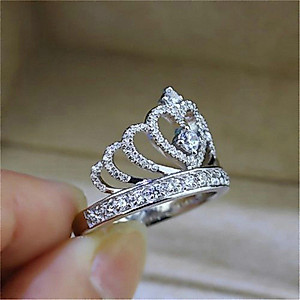 Guoshang Princess Crown Women Zircon Ring Rhinestone Fashion Jewelry Anniversary Engagement Party,6