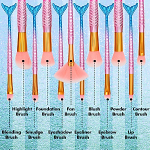 Makeup Brushes Set- Cosmetic Conceler Brushes Kit Tool 12PCS Make Up Foundation Eyebrow Eyeliner Blush Concealer Brushes Pink Mermaid Colorful (pink)