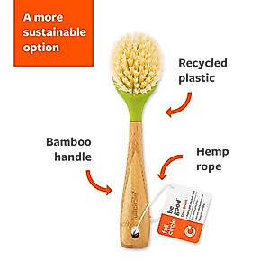 Full Circle Be Good Kitchen Dish Brush with Bamboo Handle – Long Handle Dish Scrubber with Tough Bristles, Green (Pack of 2)