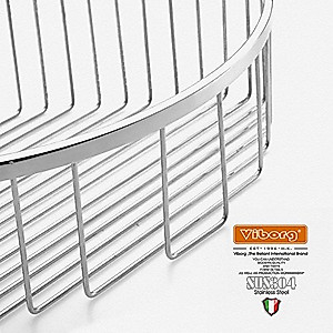 VIBORG Deluxe Solid Thick SUS304 Stainless Steel Wire Wall Mounted Single Tier Bathroom Corner Shower Basket Bath Caddy Shelf Organizer Storage Holder for Shampoo Conditioner. Polished mirror-like