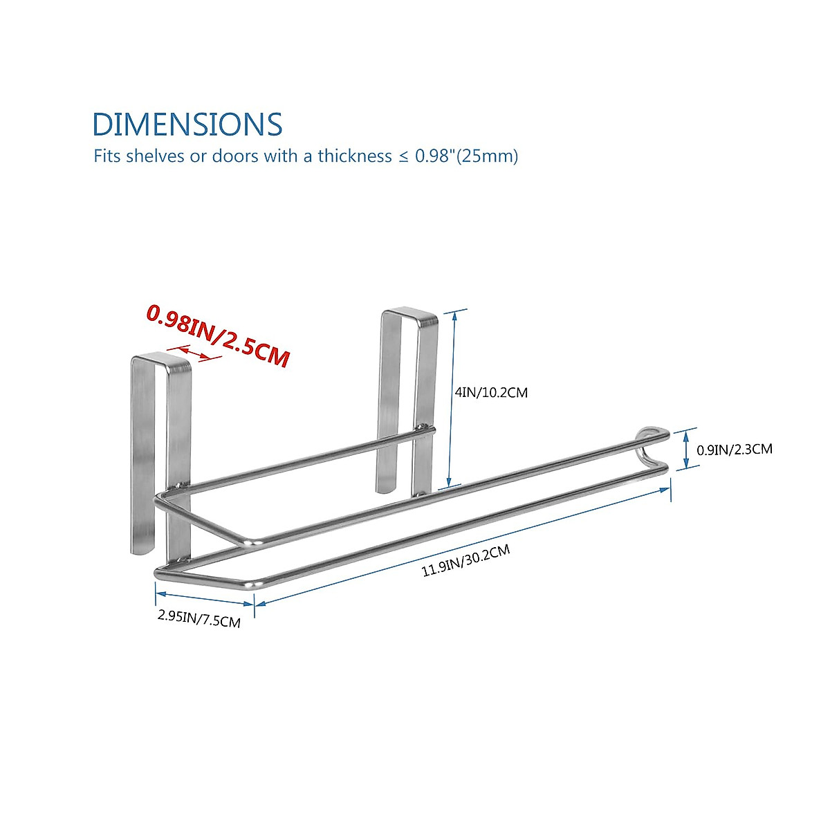 Paper Towel Holder JSVER Roll Paper Towel Rack, Stainless Steel Kitchen Towel Holder, Under Cabinet Paper Towel Holder, Hanging Paper Towel Holder for Kitchen, Utility Room, Pantry, Bathroom