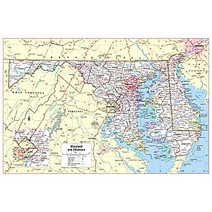 Maryland & Delaware Wall Map Large Print Poster - Paper