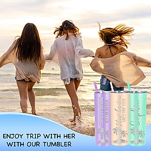 Custom Vacation Tumbler with Name, Girls Trip Cups for Best Friends, Bachelorette Trip Gifts for Girls, Personalized Beach Tumblers for Women Family Member, 20 oz Insulated Tumbler with Lid and Straw