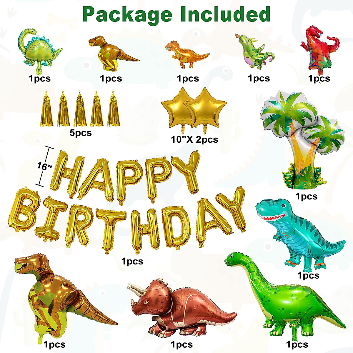 Dinosaur Birthday Party Decorations Supplies, 125Pcs Dinosaur Green Orange Blue Balloons Garland Arch Kit Happy Birthday Dino Foil Balloon Curtain for Kids Boys Dino Jungle Safari Baby Shower Party