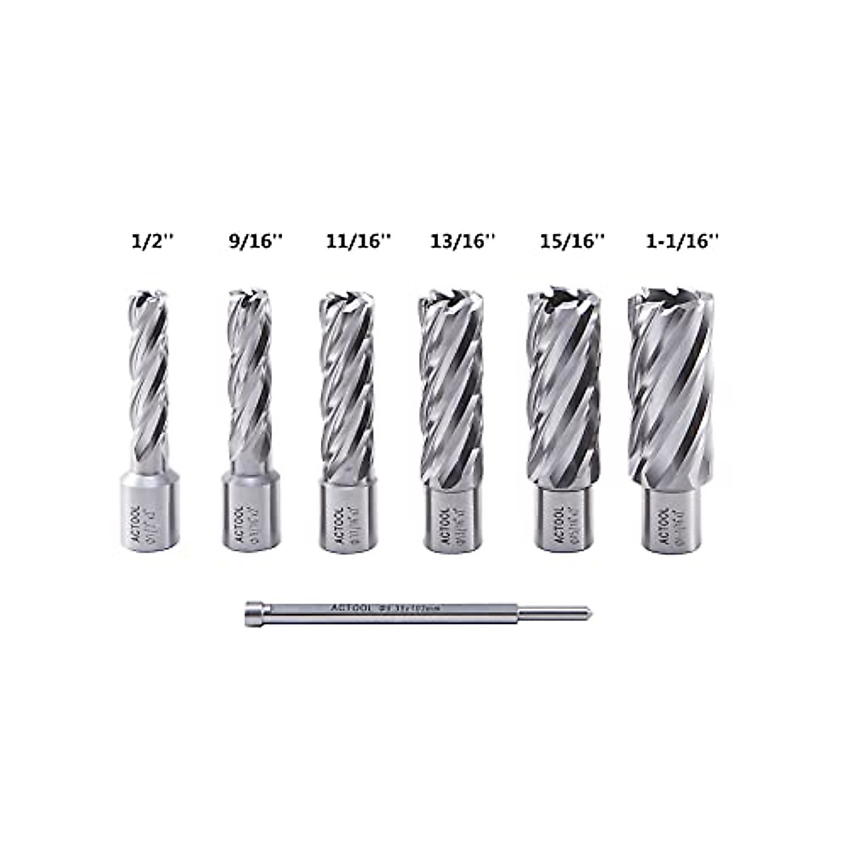 ACTOOL 6 PC 1/2" to 1-1/16" HSS ANNULAR Cutter Set 2" Cutting Depth with 3/4'' Weldon Shank