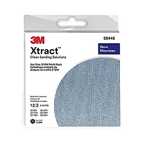 3M Xtract Net Disc 310W, 5 in, 12 Piece Multi-Pack Hook and Loop Sanding Disc, 80+, 120+, 180+, 220+, 240+, 320+, Virtually Dust-Free, Assorted Grades, 88446