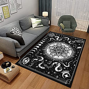 LGGQQW Witch Rug Black and White Area Rug Snake Carpet Moon Star Rug Black Gothic Carpet for Room, 24inch x 36inch