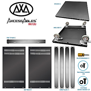 AxcessAbles 12U AV Rack Stand | 12 Space Component Rack Cabinet | Removable Side Panels for Open-Frame | 550lb Capacity Four Post Network Server Case| 19-Inch Rack-mountable Cabinet (RK12U)