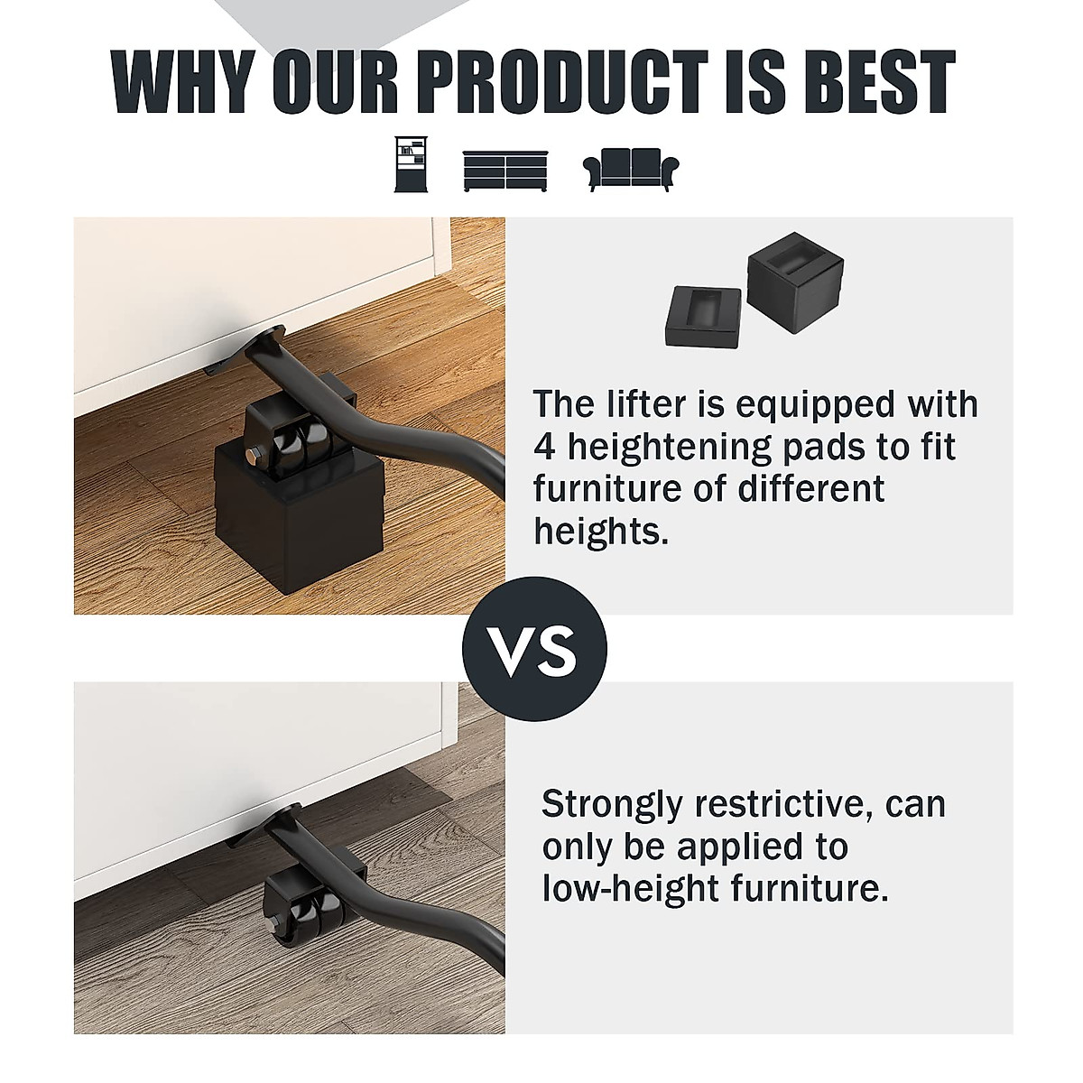 SOYO Furniture Dolly Movers with Lifter, Moving Dollies with Wheels Heavy Duty 500 LB Load Capacity, 6-Inch Steel Tri-Dolly, 3 Wheel Roller Move Tools Lifting Equipment, 4 Pack, Black