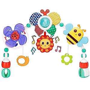 Baby Stroller Arch Toy, Adjustable Baby Stroller Car Seat Toys for Babies 0-6 months, Montessori Sensory Infant Travel Crib Bouncer Bassinet Activity Arch Toys for Toddler Boy Girl 0 3 6 9 12 Months