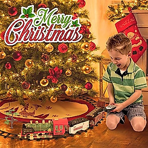 Mini Tudou Christmas Electric Train Set w/Steam, Sound & Light, Remote Control Train Toys w/Steam Locomotive Engine, Cargo Cars & Tracks, Toy Train w/Rechargeable Battery for Kids Boys 3+ Year Old