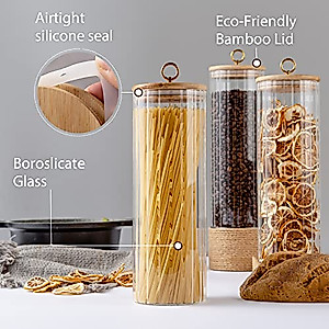 Facilfeliz 3 Pack Glass Food Storage Jars, 64 oz Glass Food Storage Containers with Airtight Bamboo Lids, Pantry Organization Jar for Spice, Flour & Sugar Container, Canister Set for Kitchen Counter