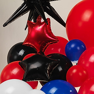 Blue Red Black white Balloon Garland Arch Kit 140PCS with Large Starburst mylar balloons for Spider Theme boy birthday Party Man Superhero inspired decorations