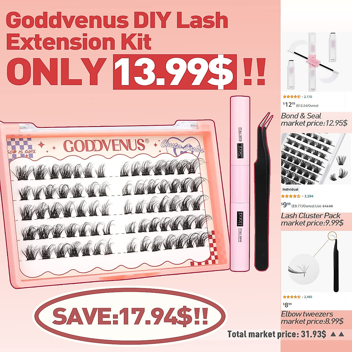 Anime Lashes Individual Manga Eyelashes Natural Look Lashes Wispy Clear Band Strip Eyelashes Spiky Korean Style Lashes Pack by Goddvenus (8 Pairs 4 Styles)