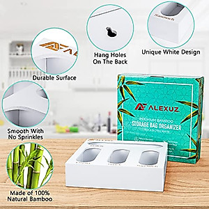 ALEXUZ Bamboo Food Storage Bag Organizer for Kitchen Drawer, Baggie Organizer Dispenser Compatible with Ziploc, Solimo, Glad, Hefty for Gallon, Quart, Sandwich & Snack Variety Size Bags (White)