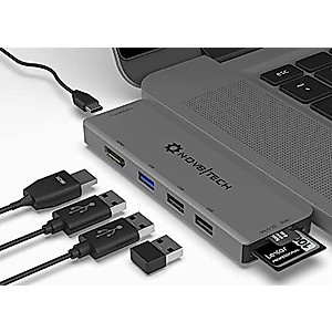 NOV8Tech USB C Hub – Multiport Adapter for MacBook Pro/Air – 7 in 2 USB C Docking Station - Thunderbolt hub – HDMI to USB C Dongle – SD Card Reader for Mac (Space Gray)