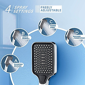 Anjien Hand Held Shower Head with Long Hose, Rainshower Showerhead & Detachable Handheld - Waterfall Shower, Massaging Showerhead & Multifunction Shower Head, High-Pressure Shower Head (Chrome Silver)