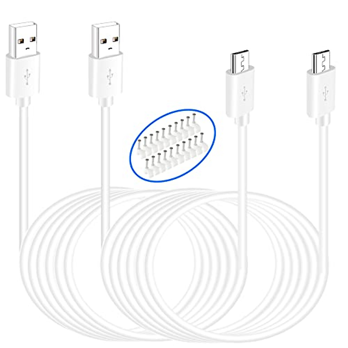 SIOCEN 2 Pack 20FT Micro USB Cable Power Extension Cord for Wyze Cam,WyzeCam Pan,YI Cam,YI Dome Home Camera,Kasa Cam,Oculus Go,Furbo Dog,Nest Cam,Blink,Long Charging Wire for Security Cameras