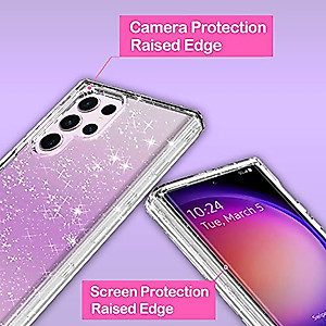 Coolwee Crystal Glitter Full Protective Case for Samsung Galaxy S23 Ultra 5G - 6.8" Heavy Duty Hybrid 3 in 1 Rugged Shockproof Women Girls Transparent Shiny Clear Bling Sparkle