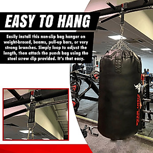 BULL DOZA FIGHT WEAR Boxing Punch Bag Strap/Sling – Heavy Duty Bag Hanger with 9mm Steel Screw Lock Carabiner – Durable Reinforced Stitching with 500lbs Bag Holding Capacity Strap Mount Black 3 Sizes