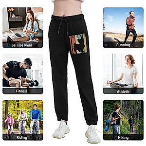 Yorkie Silhouette Women's Casual Yoga Sweatpants Athletic Workout Elastic Waist Jogger Pants XX-Large Black