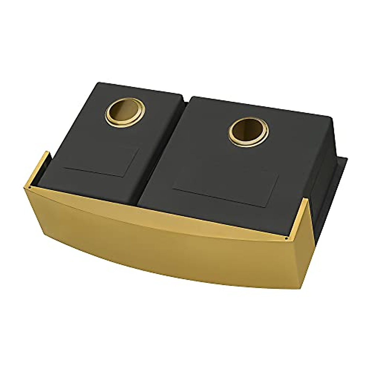 Ruvati 33-inch Satin Brass Matte Gold Stainless Steel 60/40 Double Bowl Apron-Front Farmhouse Kitchen Sink - RVH9742GG