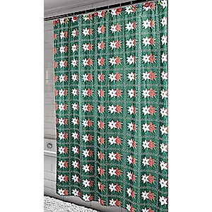 Carnation Home Fashions Christmas Shower Curtain 3 Pack - 1 Each Victorian Christmas Wreath Stripe, Poinsettia Xmas Stripe, Santa Claus Stripe - Set 3 Fabric Xmas Shower Curtains Jolly Santa