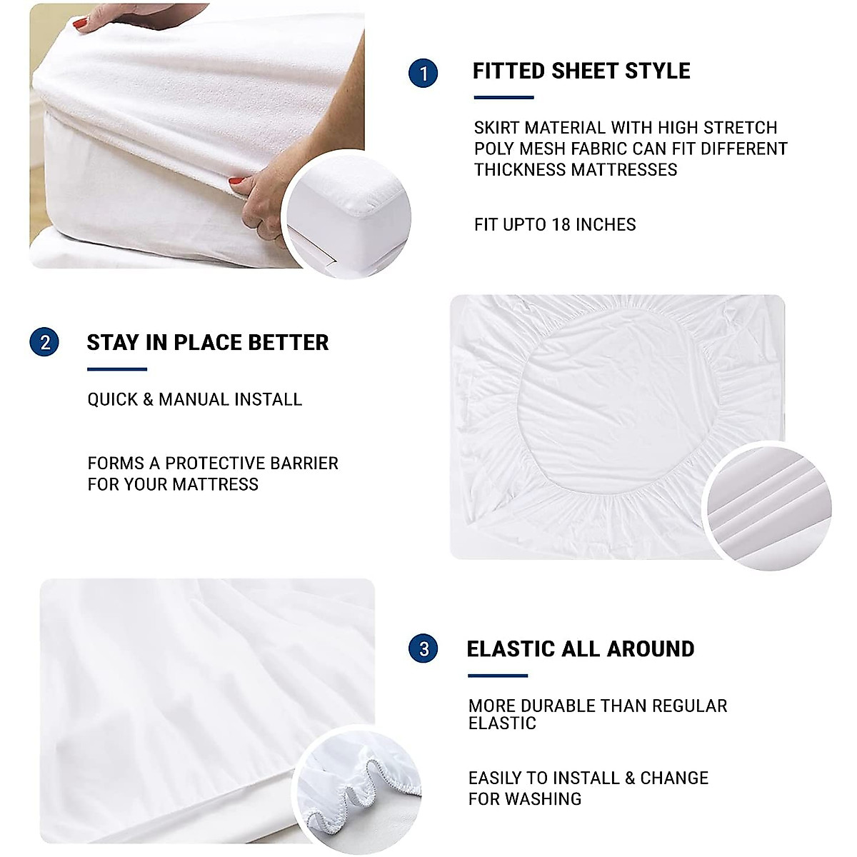 Top Head Flex Split King Mattress Protector Fitted Style 15" Deep Pocket 78" x 80", 32" Split from Top Adjustable Top-Split King Bed (Split Head Flex King Size Waterproof Mattress Protector)