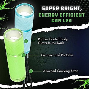 LitezAll Glow in The Dark Flashlight | Rubber Coated Mini Flashlight LED Flashlight | Battery Operated Mini Flashlights for Kids and Pocket Flashlight Gifts for Men | 2 Pack, Batteries Included