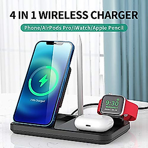 Wireless Charger, 4 in 1 Charging Station Compatible with Magsafe Charger iPhone 12, Apple Watch Series 6, Apple Pen Charger, Airpods Wireless Charger (Black)