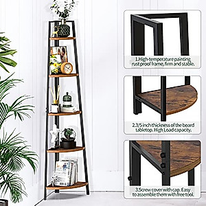 Oapety 5-Tier Ladder Corner Shelf, Display Rack Multipurpose Bookshelf and Plant Stand for Living Room(Brown)
