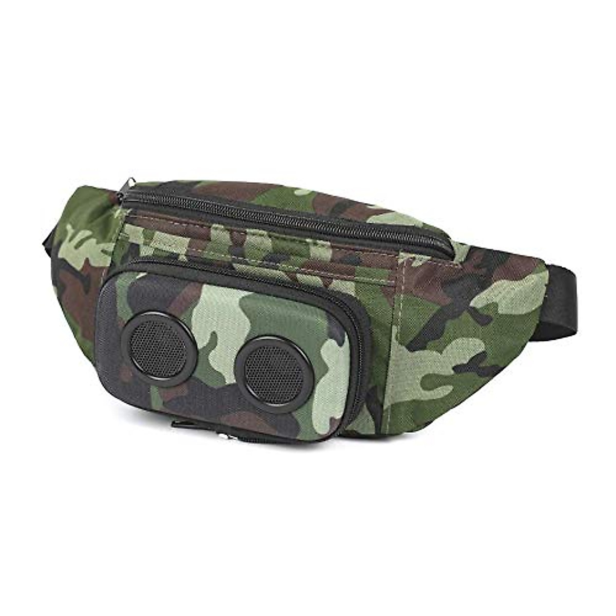 Fannypack with Speakers. Bluetooth Fanny Pack for Parties/Festivals/Raves/Beach/Boats. Rechargeable, Works with iPhone & Android. (Camo, 2023 Edition)