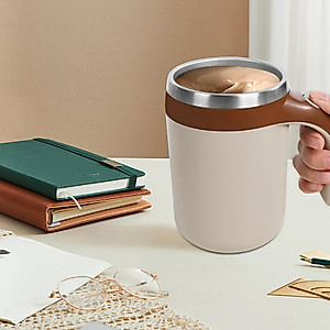 NEUEFAMI Automatic Mixing Coffee Mug Rotating Cute Mixing Cup for Office/Kitchen/Travel/Tea/Hot Chocolate/Milk 13 oz/380 ml, Brown