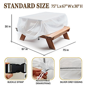 IndigoTempest9 Waterproof Picnic Table Cover for Outdoors,Plastic Cover,Frosted PVC Outdoors Furniture Covers for 6 ft Picnic Table Bench Set,75” L x 67” W x 30” H
