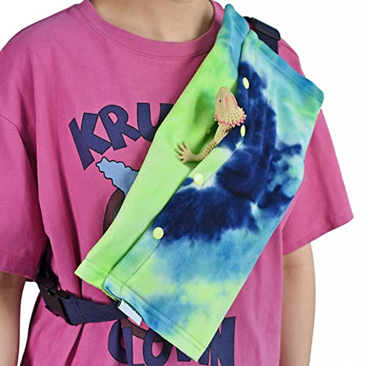LIKZINWA Small Animal Sling Carrier,Bearded Dragon Carrier Lizard Carrier and Reptile Carrier with Adjustable Strap (Blue-Green)