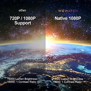 WEWATCH Native 1080P Portable Projector, 5G Full HD Movie Projector with WiFi and Bluetooth, 200'' Large Screen LED Mini Projector,Built-in Speaker Video Projectors for Outdoor Movies (Black)