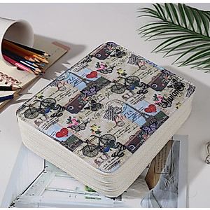 Shulaner 120 Slots Colored Pencil Case with Zipper Closure Large Capacity Butterflies and Bicycles Pattern Pencils Bag 840D Nylon Waterproof Fabric Pen Organizer Storage Holder for Artist