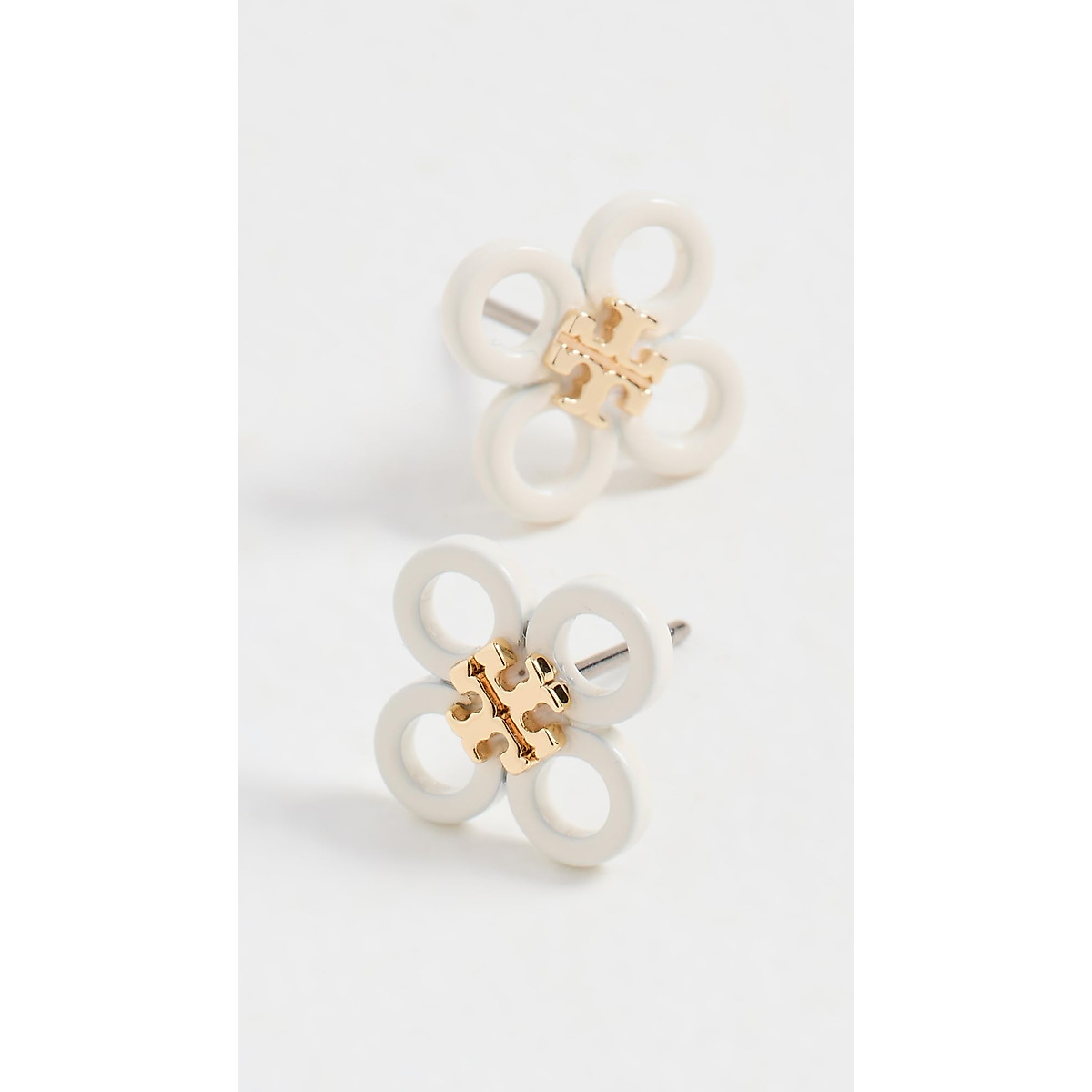 Tory Burch Women's Small Kira Clover Enamel Stud Earrings, Tory Gold/New Ivory, One Size