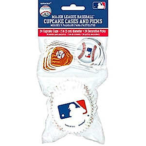 MLB Cupcake Cases & Picks Set - Picks, 3"; Cupcake Cups, 2", 48-Piece Set | Unique, Fun Design Perfect for Sports Fans