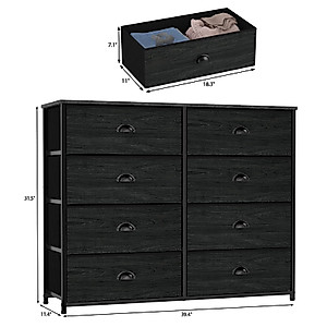 Furnulem 8 Drawer Dresser for Bedroom, TV Stand with Fabric Bins for 50'' TV, Large Chest of Drawers for Bedroom, Office, Dorm, Closet, Kids Room, Sturdy Metal Frame & Wood Top (Black Oak)