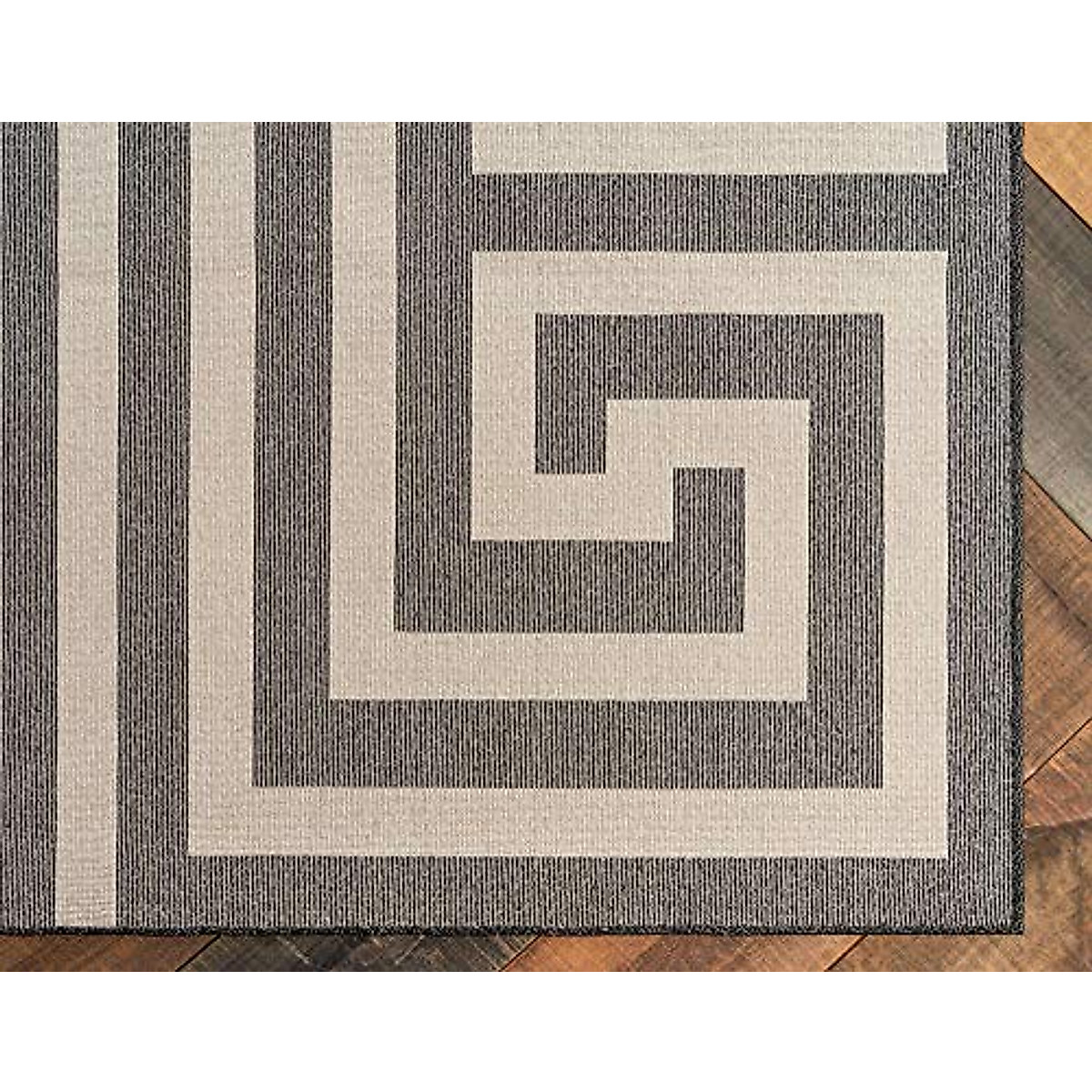 Unique Loom Athens Collection Classic Geometric Modern Border Design Area Rug, 7 ft x 10 ft, Black/Beige