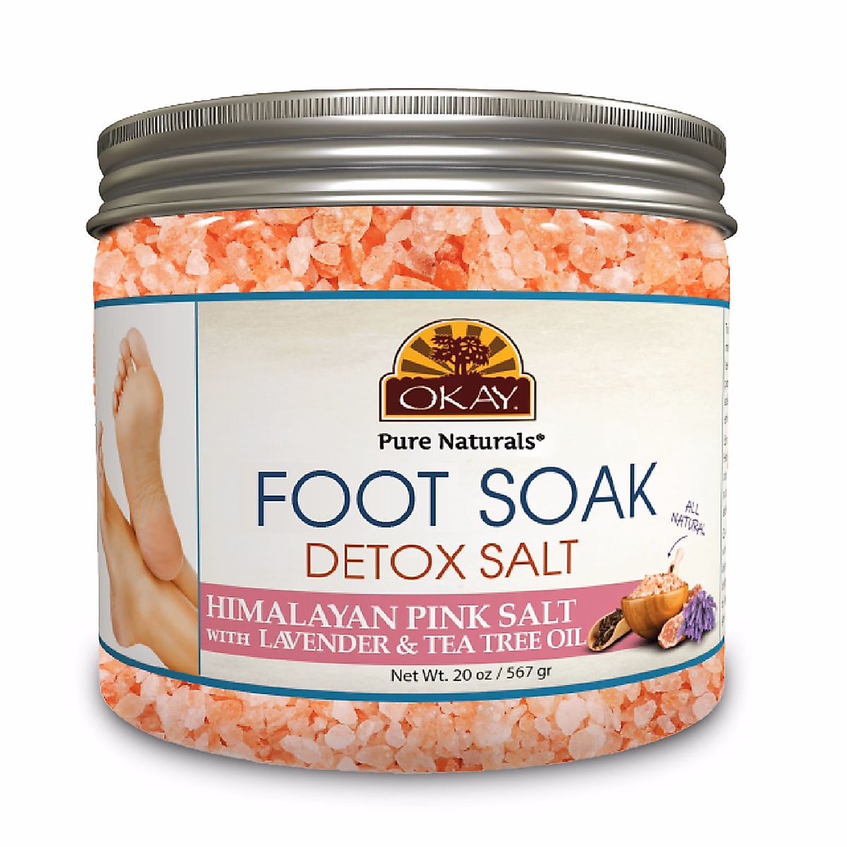 Okay Himalayan Pink Salt Detoxifying Foot Soak With & Tea Tree Oil, lavender, 20 Ounce
