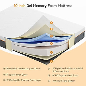 koorlian Queen Mattresses, 10 Inch Gel Memory Foam Mattress for Cooling Sleep & Pressure Relief, Queen Size Mattress in a Box with Knitted Cover, Motion Isolation, Fiberglass Free, Orange