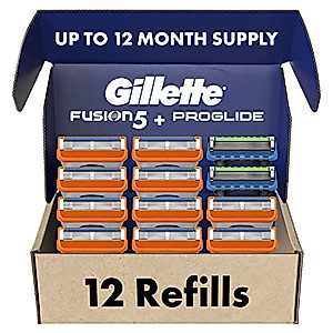 Gillette Mens Razor Blade Refills, 10 Fusion5 Cartridges, 2 ProGlide Cartridges, Lubrastrip for a More Comfortable Shave