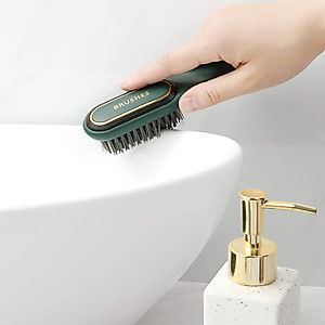 Household Cleaning Washing Brush Ergonomic Handle Durable Bristles Grout Cleaner Brush Scrubber Bathroom Shower Tile Kitchen Floor Bathtub Floor pack2 (Green)